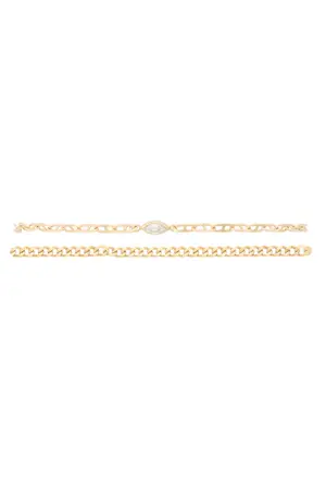 CUFFED BY NANO Marquise Bezel Dainty 14k Filled Bracelet Two Stack - Gold