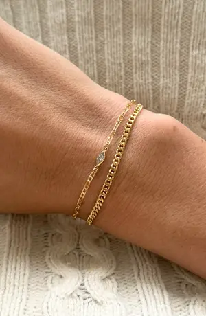 CUFFED BY NANO Marquise Bezel Dainty 14k Filled Bracelet Two Stack