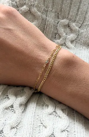 CUFFED BY NANO Marquise Bezel Dainty 14k Filled Bracelet Two Stack