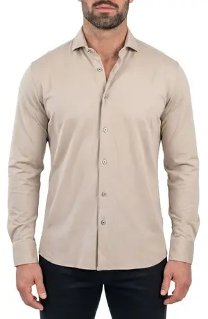 MACEOO Einstein Long Sleeve Stretch Dress Shirt - Beige
