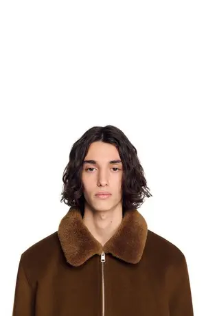 Sandro Virgin Wool And Cashmere Jacket With Shearling Collar