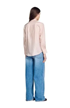 Sandro Striped Tie-neck Shirt - Light Pink