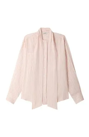 Sandro Striped Tie-neck Shirt - Light Pink