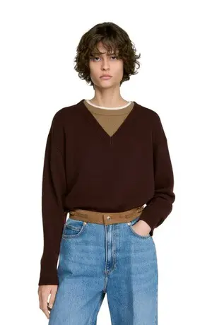 Sandro 2-in-1 Wool And Cashmere Sweater - Bordeaux