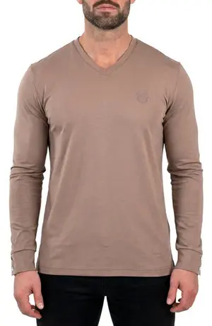 MACEOO Rissa V-neck Long Sleeve T-shirt - Brown