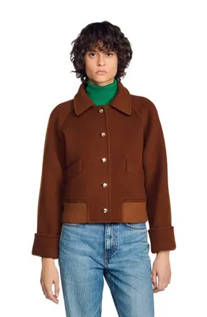 Sandro Short Wool Coat With Flap Pockets