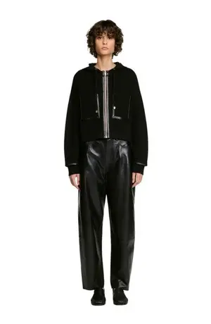 Sandro Hooded Cardigan With Leather Details