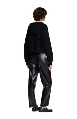 Sandro Hooded Cardigan With Leather Details