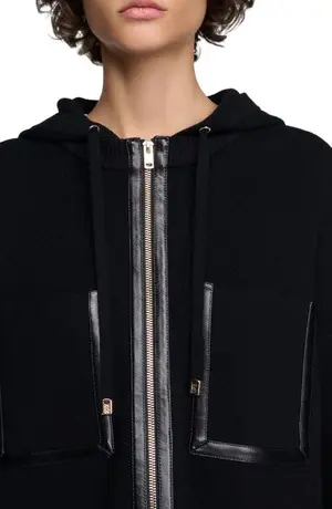 Sandro Hooded Cardigan With Leather Details