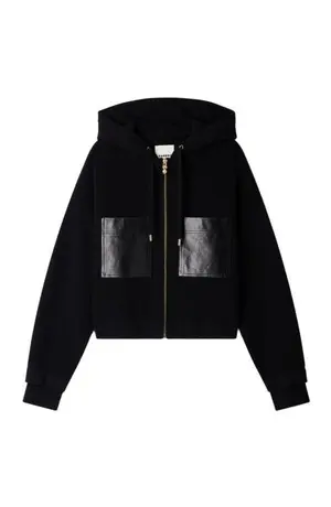 Sandro Hooded Cardigan With Leather Details