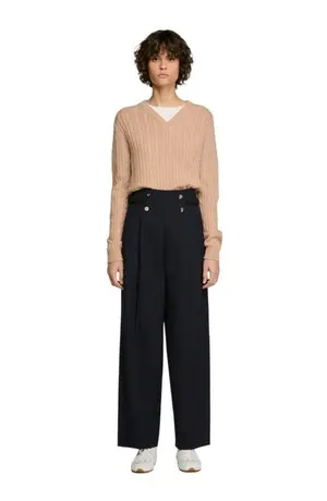 Sandro Buttoned Wide-leg Wool Trousers
