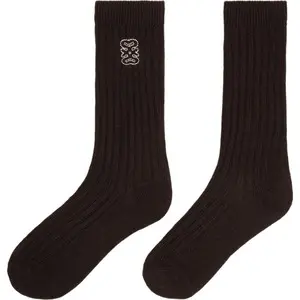 Sandro Ribbed Crew Socks With Embroidered Logo - Black Brown