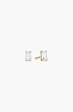 Mejuri Lab Grown Sapphire Emerald Cut Stud Earrings - Gold