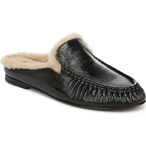 Vince Shearling Lined Leather Mules - Black