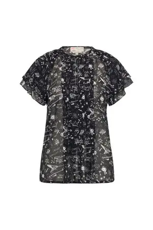 MAISON COMMON Printed Silk Geogette Blouse