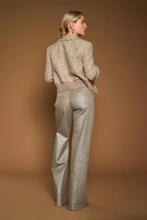 MAISON COMMON Shiny Silver Finish Bootleg Jeans
