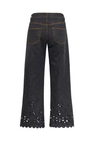 MAISON COMMON Embroidered Cropped Jeans - Black