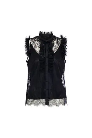 MAISON COMMON Lace Top With Bow Tie - Black