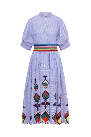 MAISON COMMON Embroidered Striped Cotton Dress