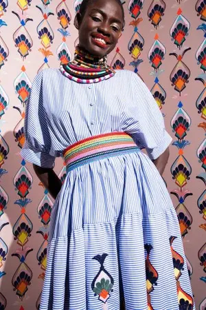 MAISON COMMON Embroidered Striped Cotton Dress