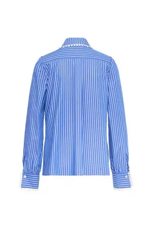 MAISON COMMON Striped Cotton Blouse With Macrame Trim And Bow Detail