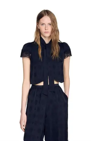 Sandro Paisley Jacquard Crop Top