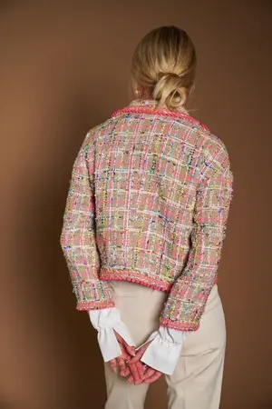 MAISON COMMON Plaid Tweed Jacket With Neon Trimming