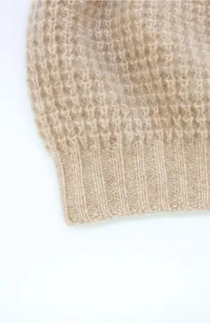 Portolano Cashmere Waffle Knit Beanie - Oatmeal