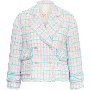 MAISON COMMON A-line Plaid Tweed Jacket - White/pastel
