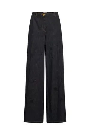 MAISON COMMON Wide Leg Embroidered Jeans - Black