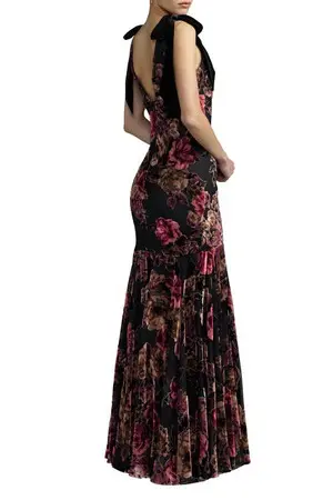 Mac Duggal Floral Velvet Mermaid Gown With Bows