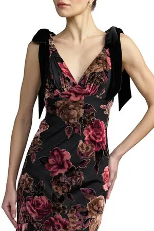 Mac Duggal Floral Velvet Mermaid Gown With Bows
