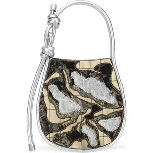 BEHNO Ina Mini Potli N2 Ornate Leather Handheld Bag Silver/beige