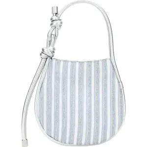 BEHNO Ina Mini Potli N2 Ornate Leather Handheld Bag Silver/blue