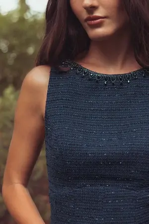 Mac Duggal Sleeveless A-line Boucle Midi Dress
