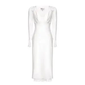 POST MERIDIEM Fitted Midi Dress With Lace - White