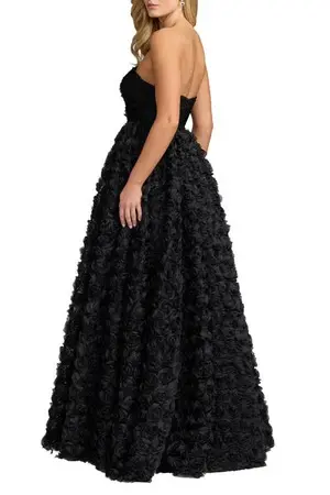 Mac Duggal Strapless 3d Rosette Ball Gown