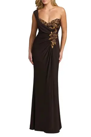 Mac Duggal One Shoulder Embellished Jersey Gown