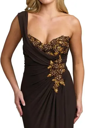 Mac Duggal One Shoulder Embellished Jersey Gown
