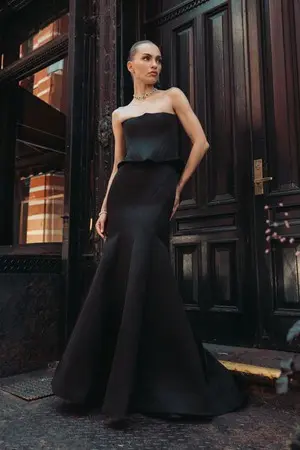 Mac Duggal Strapless Satin Corset Mermaid Gown