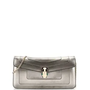 BVLGARI Serpenti Forever Chain Clutch Metallic Leather