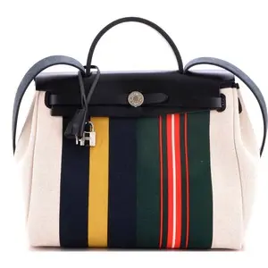 Hermès Herbag Zip Rayures D'equipage Toile And Leather 31 - Black