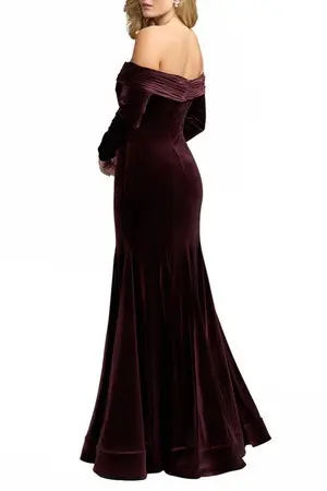 Mac Duggal Velvet Off-the-shoulder Long Sleeve Mermaid Gown