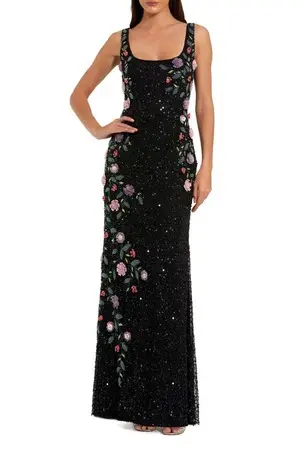 Mac Duggal Petite Floral Embellished Gown - Black Multi