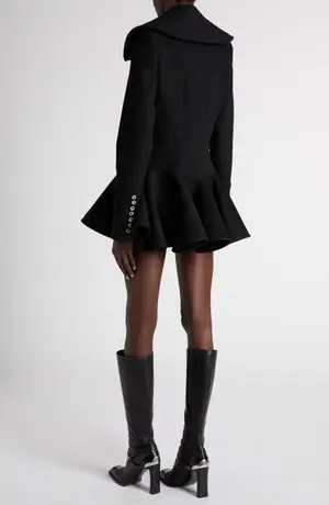 Alexander McQueen Ruffle Collar Wool Peplum Coat