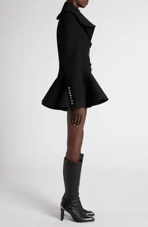 Alexander McQueen Ruffle Collar Wool Peplum Coat