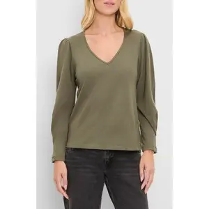Michael Stars Michael Stars Alba V-Neck Puff Sleeve Cotton T-Shirt Dark Basil