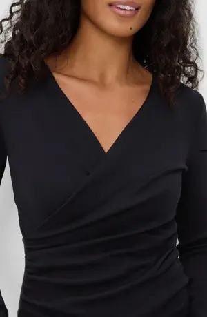 Michael Stars Stacie Shirred Surplice Top - Black