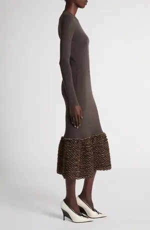 Alexander McQueen Ribbed Wool Blend Midi Dress