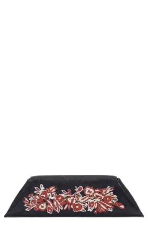 BEHNO Diana Floral Leather Clutch Black/red